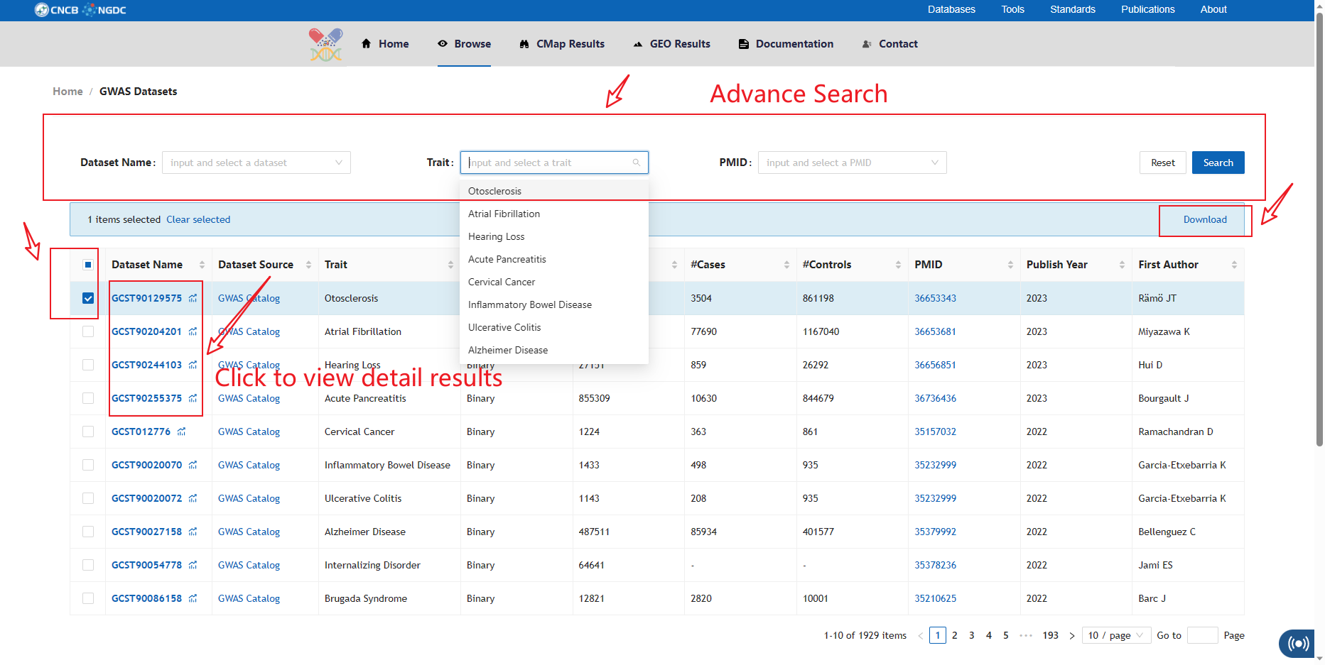 This page contains 1,929 GWAS datasets that can be easily accessed using the advanced search and ...